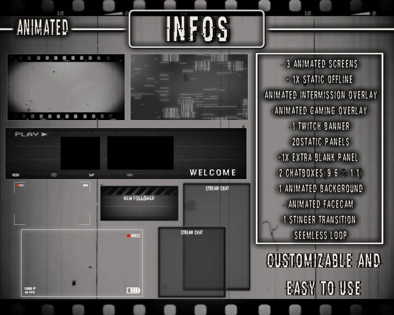Animated Horror VHS Twitch Stream Overlay / Glitch & Noise / Old Movie ...