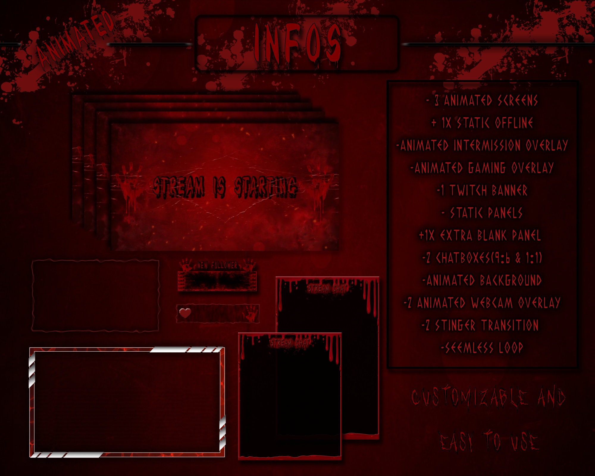 Animated Bloody Stream Overlay / Full Twitch Pack / Dark - Red ...