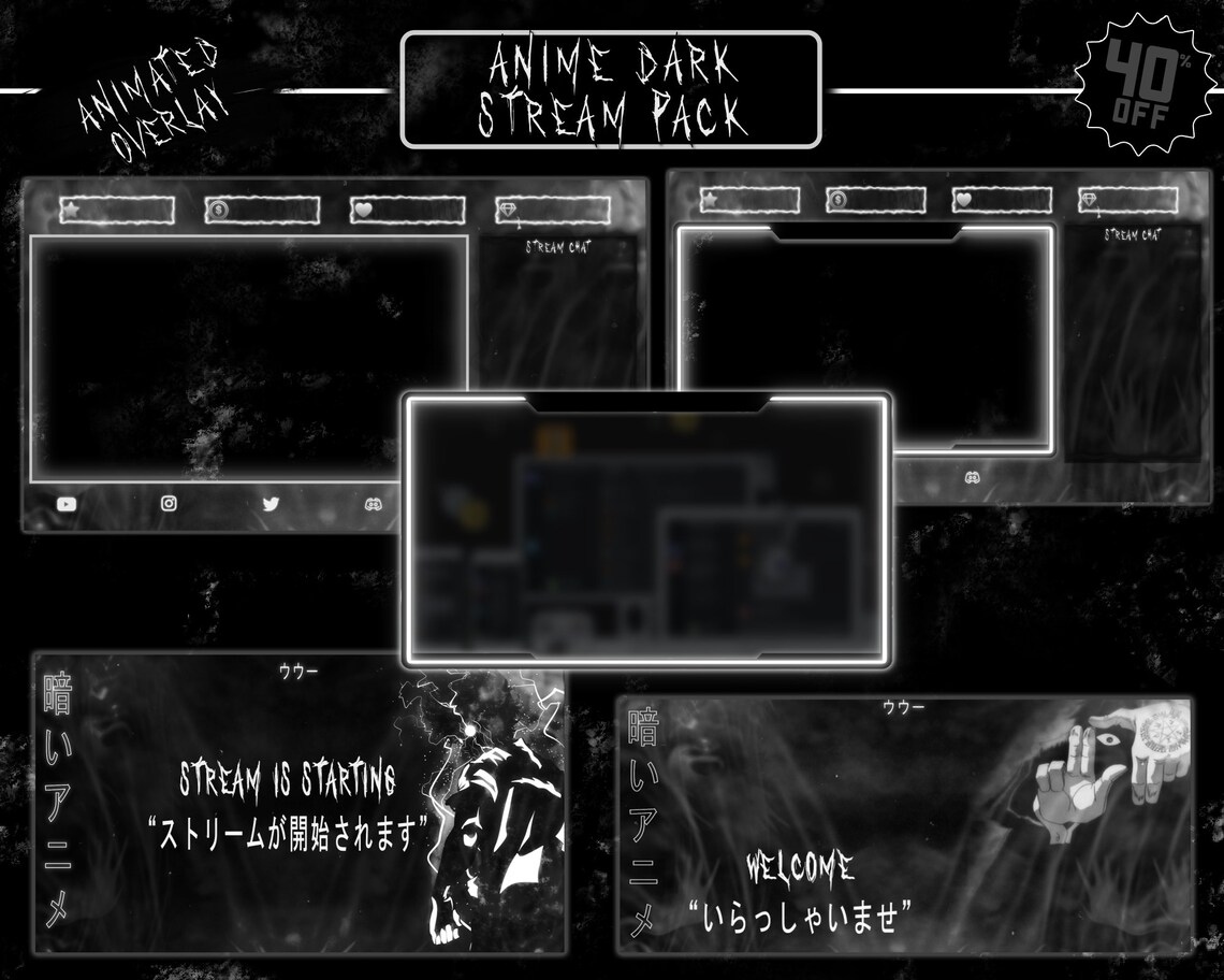 Animated Dark Anime Stream Overlay / Full Twitch Pack / Goth / Fantasy ...