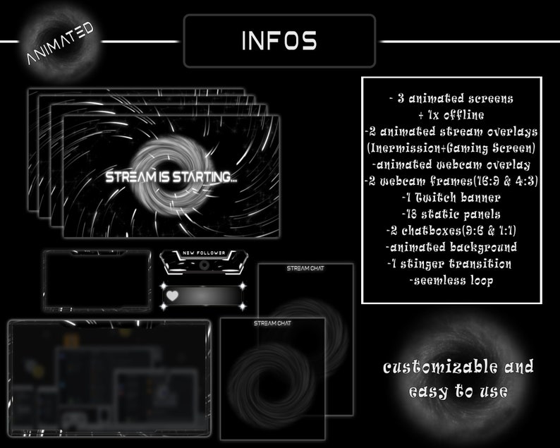 Animated Void Space Stream Overlay / Full Twitch Pack / Dark / Stars ...