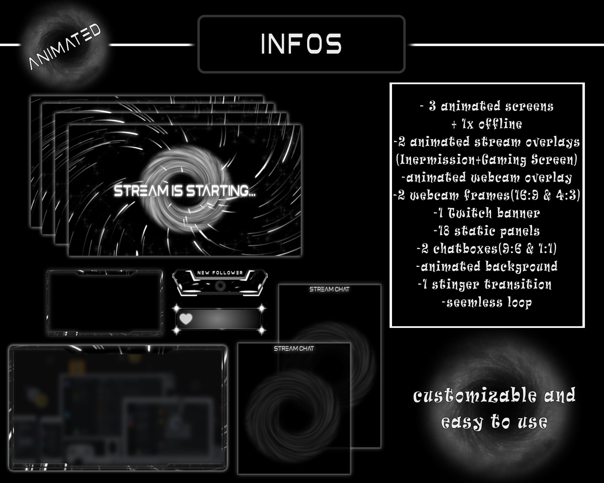 Animated Void Space Stream Overlay / Full Twitch Pack / Dark / Stars ...