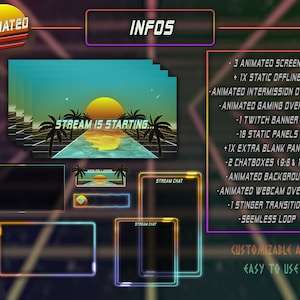 Animated Retro Synthwave Stream Overlay / Full Twitch Pack / 80s ...