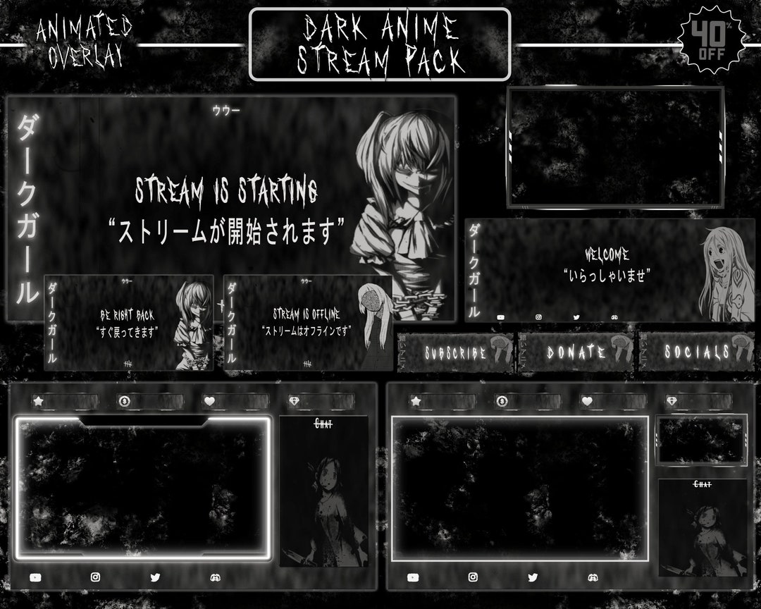Animated Dark Anime Girl Twitch Overlay / Full Stream Pack / Psycho ...