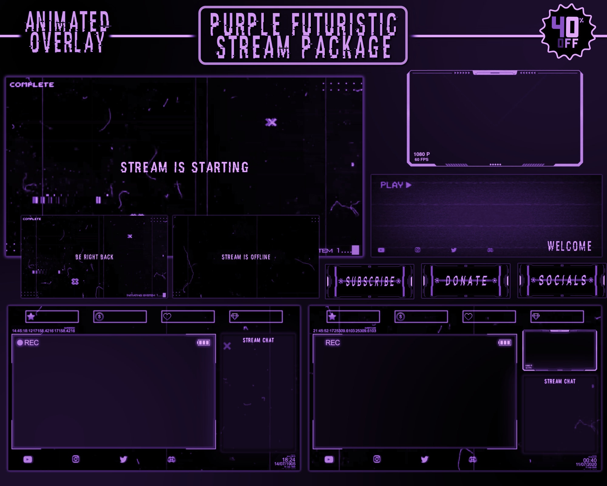 Animated Purple Glitch Stream Overlay / Dark / Futuristic / Sci-fi ...