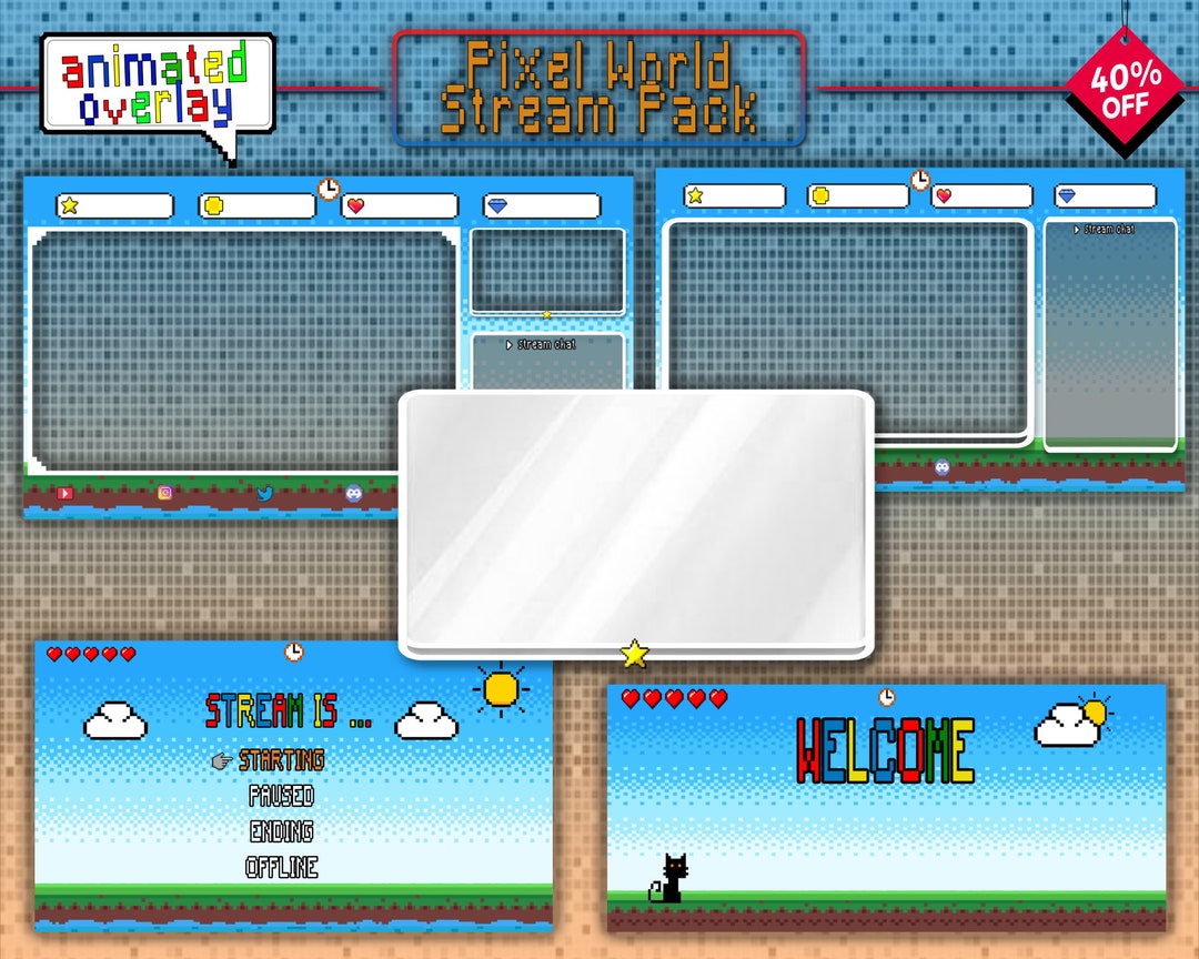 Animated Pixel World Stream Overlay / Full Twitch Pack / Game Boy ...