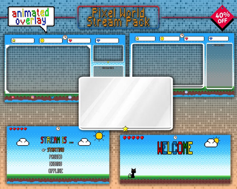 Animated Pixel World Stream Overlay / Full Twitch Pack / Game Boy ...
