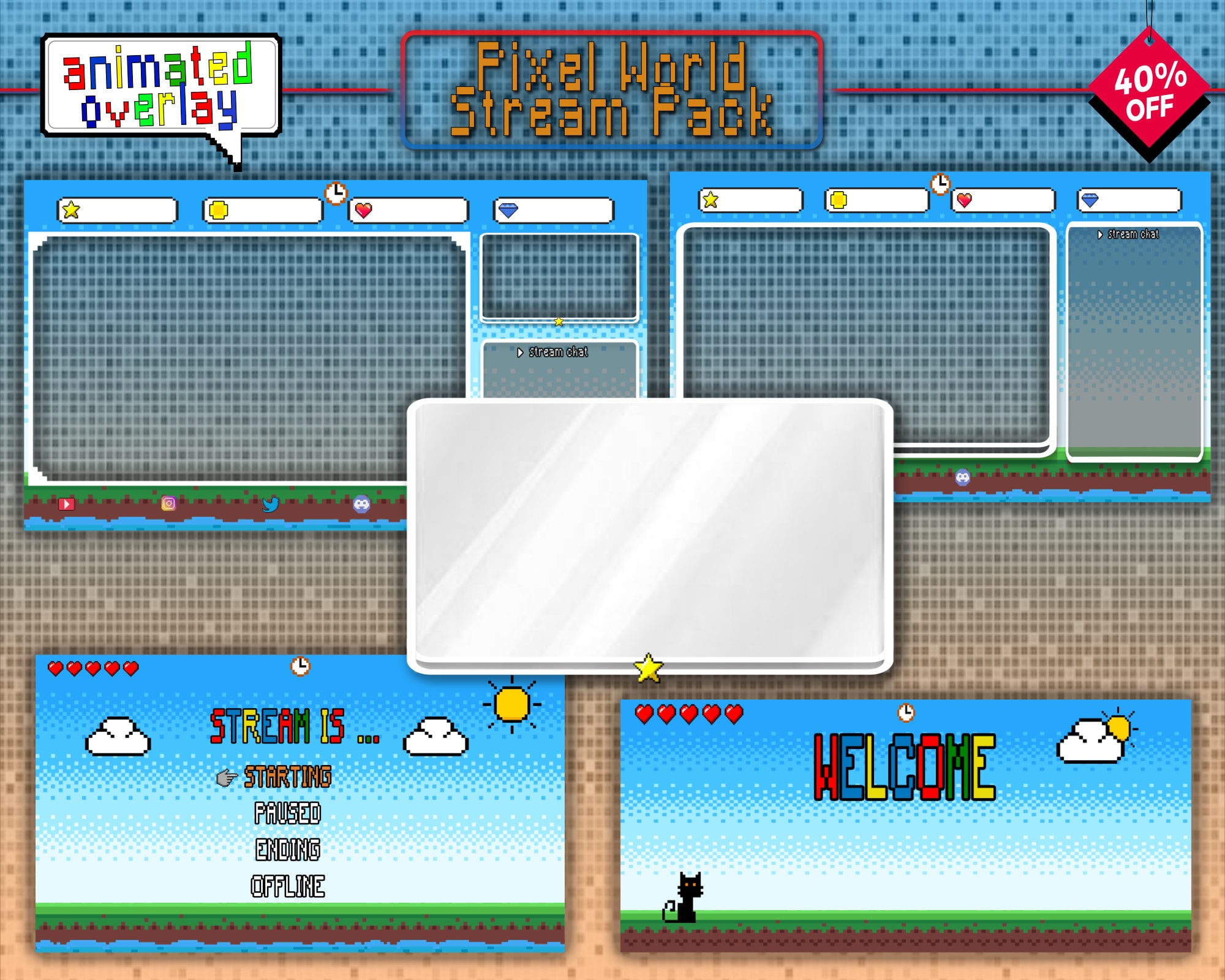 Animated Pixel World Stream Overlay / Full Twitch Pack / Game Boy ...