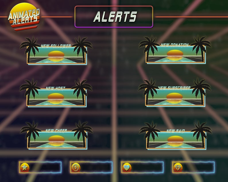 Animated Retro Synthwave Stream Overlay / Full Twitch Pack / 80s ...