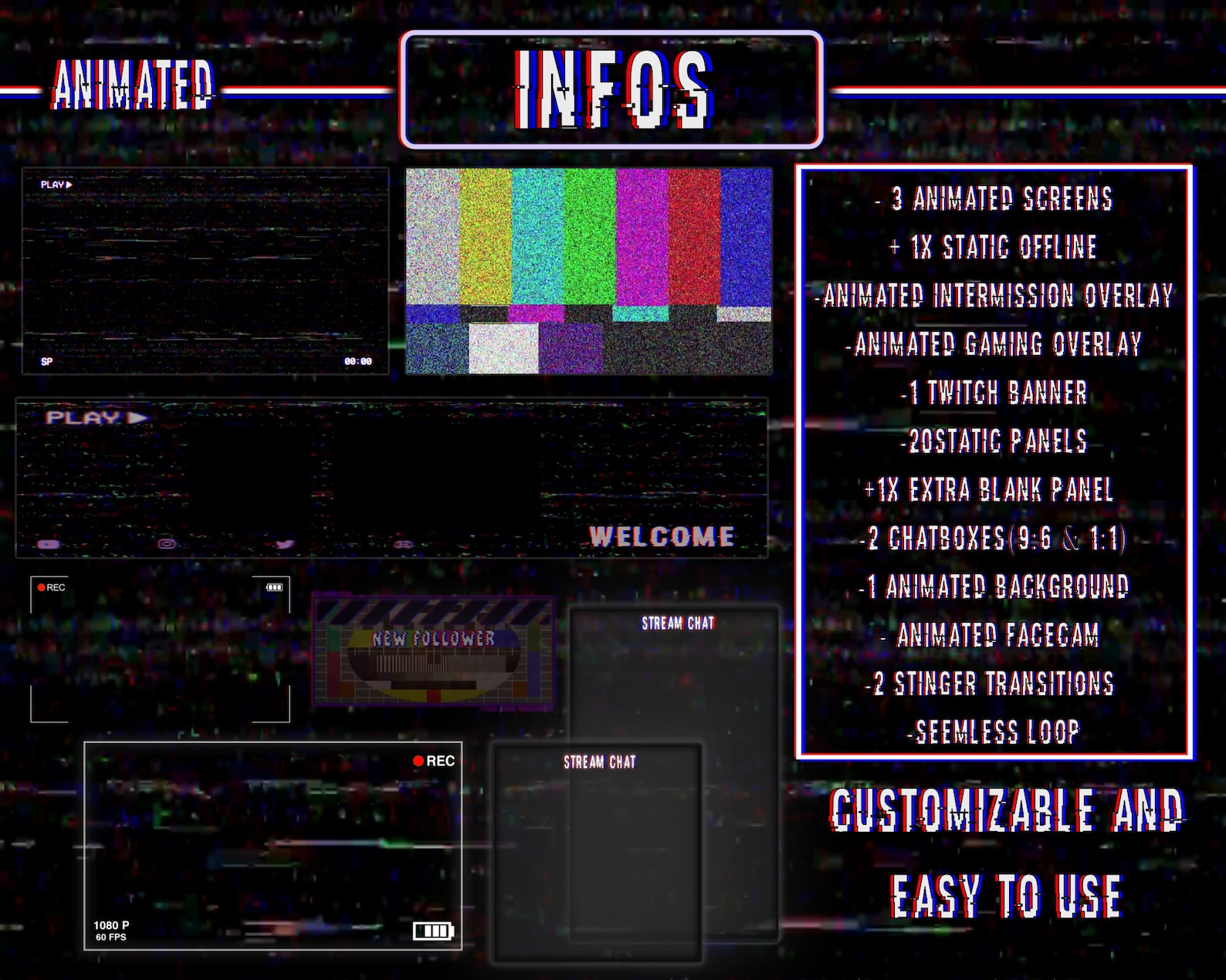 Animated RGB Glitch Stream Overlay / Full Package / Retro TV / CRT ...