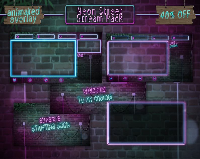 Animated Street Retro Neon Stream Overlay / Full Twitch Pack / Lofi ...