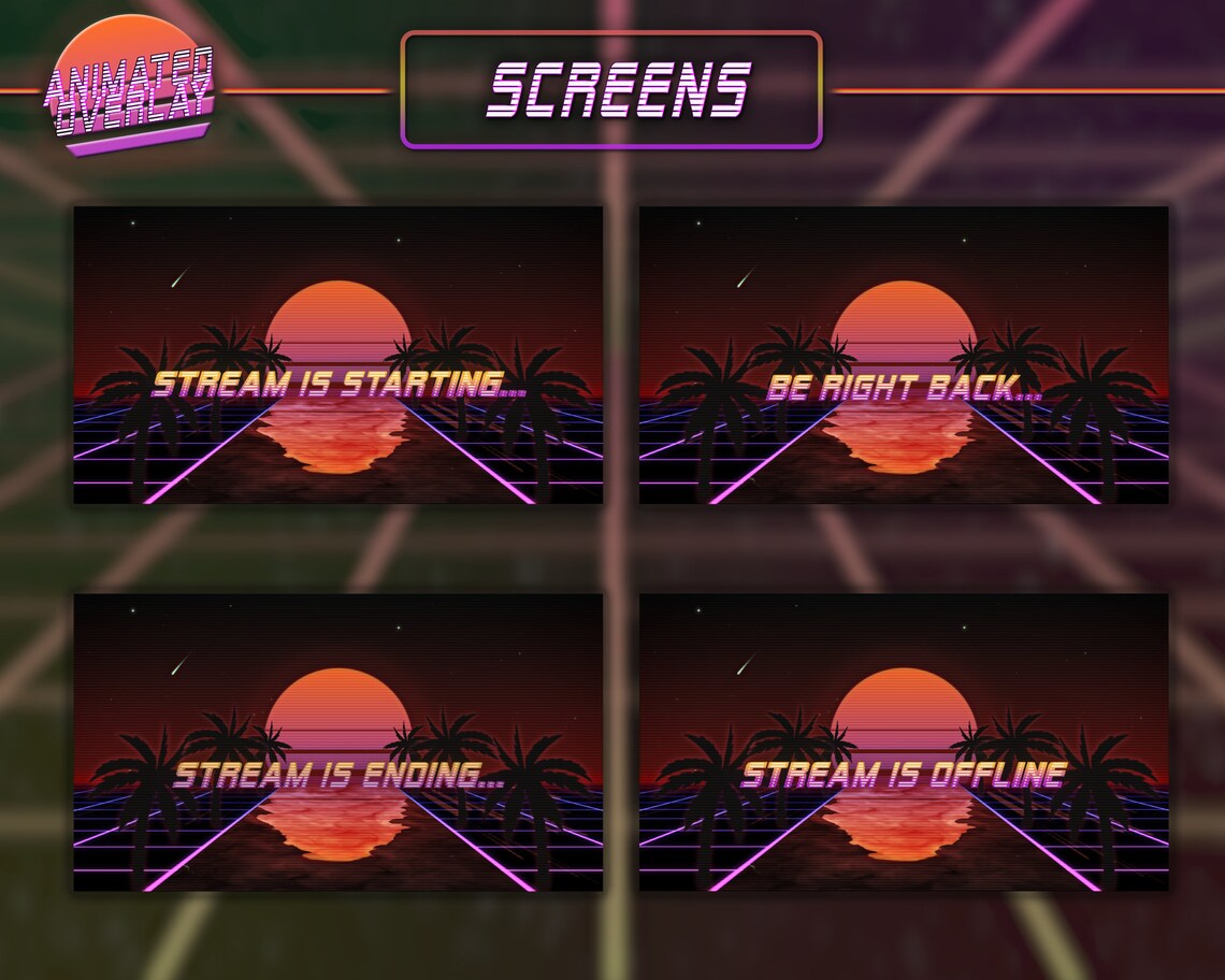 Animated Stream Neon Retrowave Overlay / Complete Twitch Pack / Retro ...