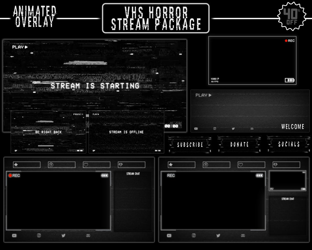 Animated Dark VHS Stream Overlay / Full Package / TV Glitch / CRT ...