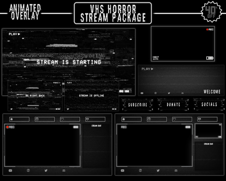 Animated Dark VHS Stream Overlay / Full Package / TV Glitch / CRT ...