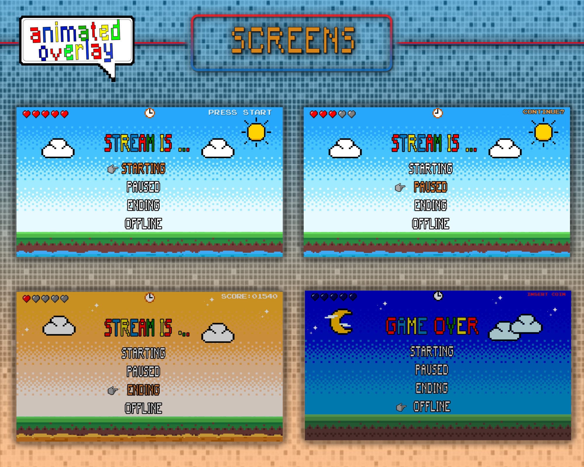 Animated Pixel World Stream Overlay / Full Twitch Pack / Game Boy ...