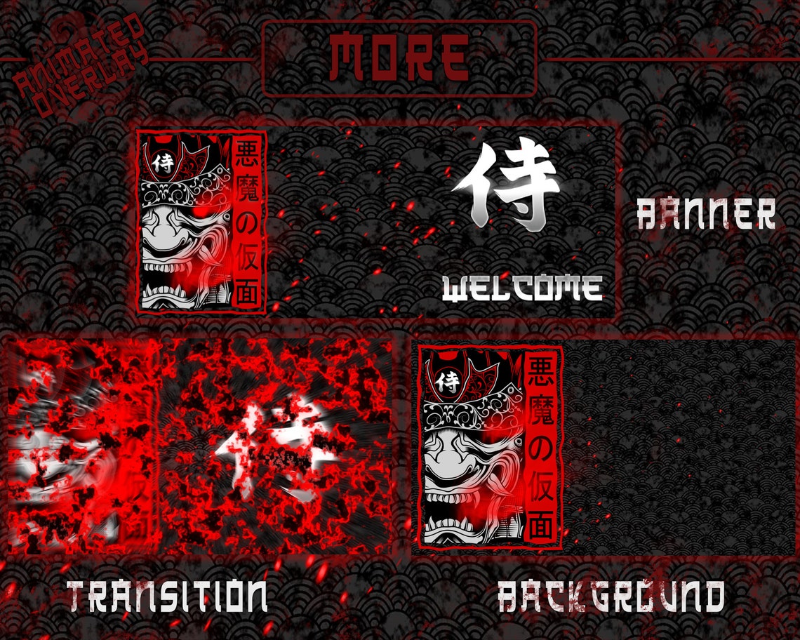 Animated Oni Mask Overlay / Akuma / Samuraï / Full Twitch Pack / Red ...
