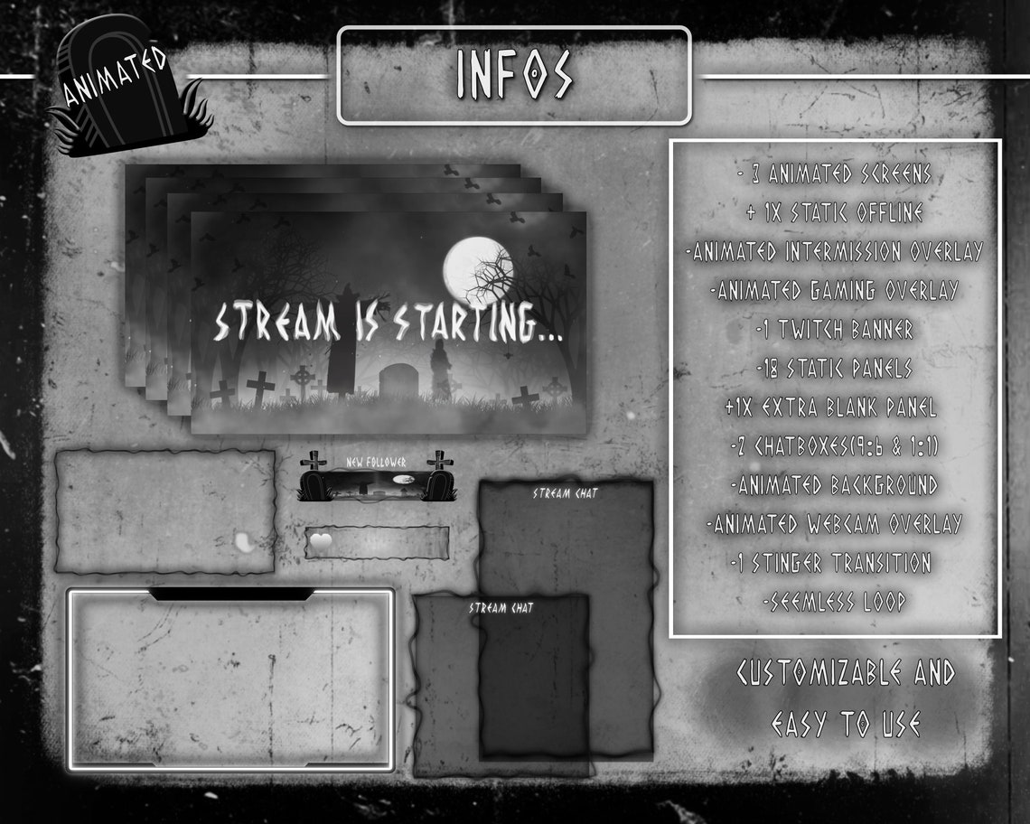 Animated Horror Stream Overlay / Full Twitch Pack / Dark&goth - Etsy