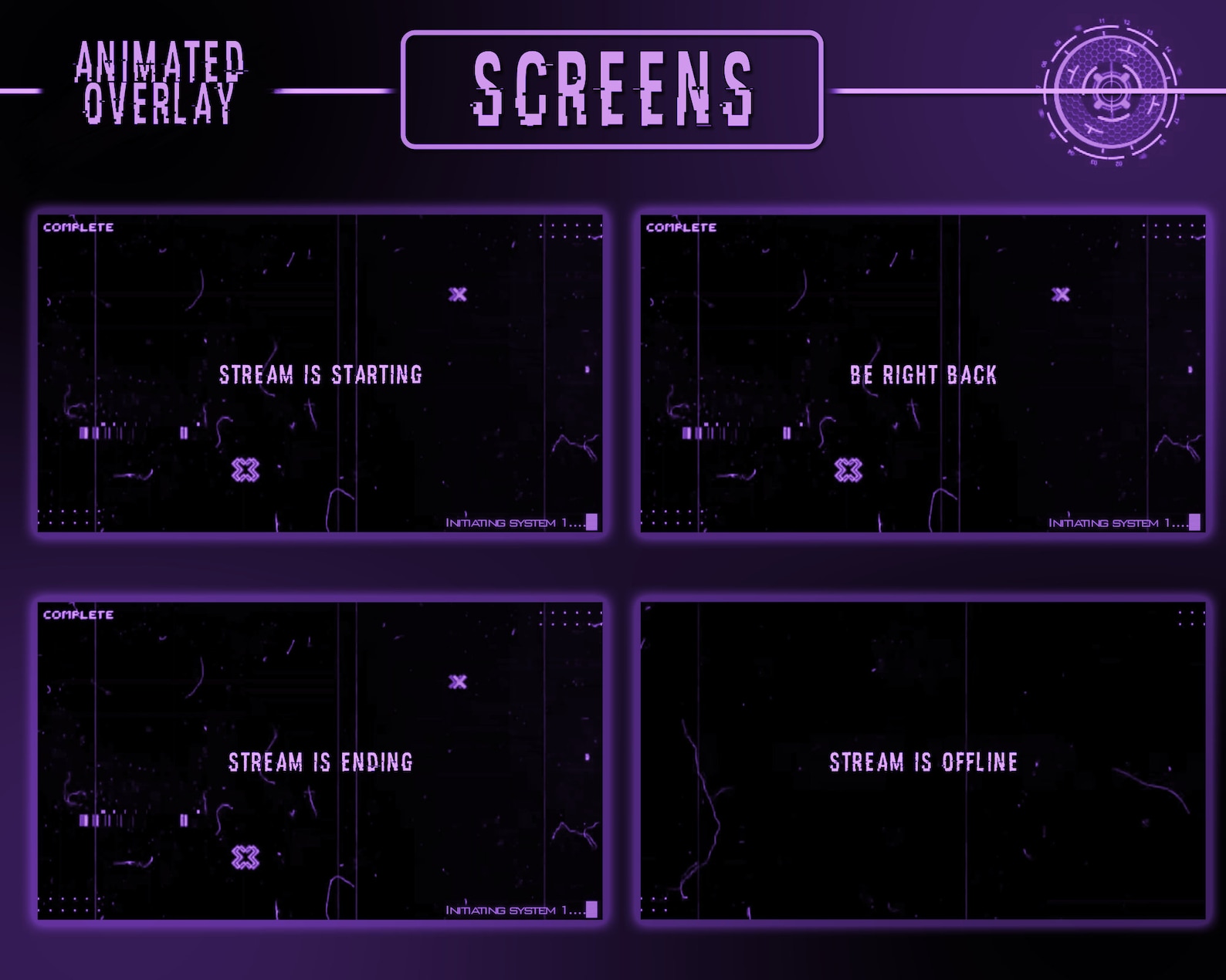Animated Purple Glitch Stream Overlay / Dark / Futuristic / Sci-fi / Animated Screens, Alerts ...