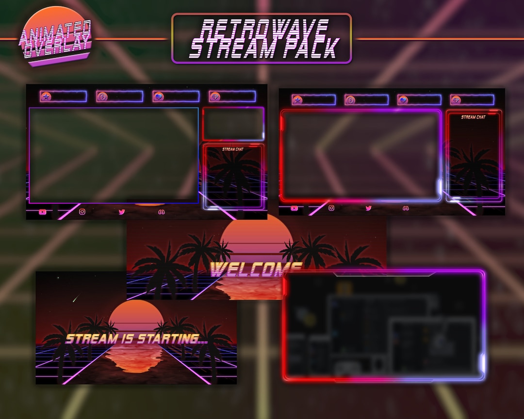 Animated Stream Neon Retrowave Overlay / Complete Twitch Pack / Retro ...