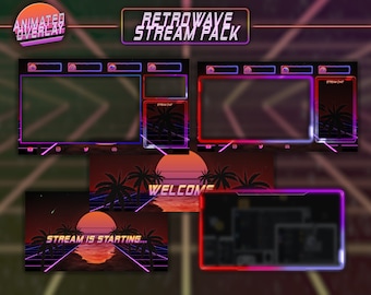 Animated Retrowave Stream Overlay Package Screens, Webcam, Alerts ...