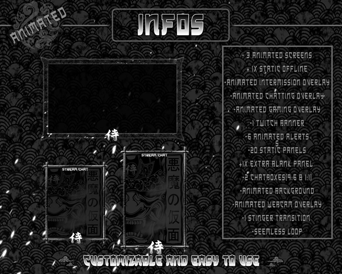 Animated Demon Stream Overlay / Samuraï / Oni / Mask / Dark Theme ...