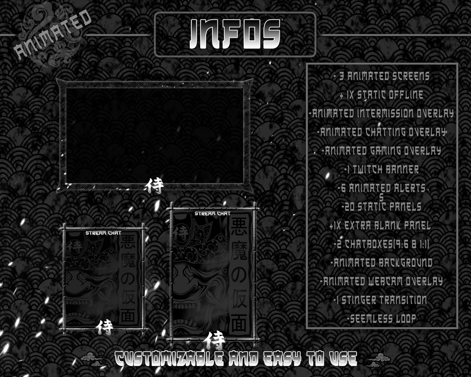 Animated Demon Stream Overlay / Samuraï / Oni / Mask / Dark Theme ...
