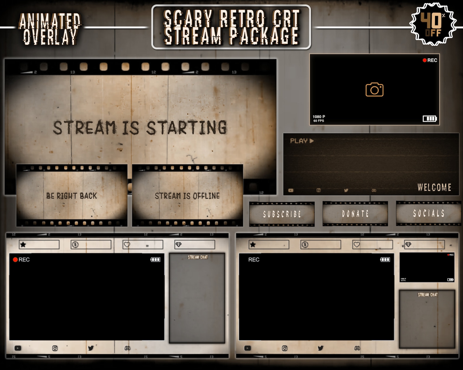 Scary Retro Twitch Stream Overlay / Cinematic Noise / Glitch / VHS, VCR ...