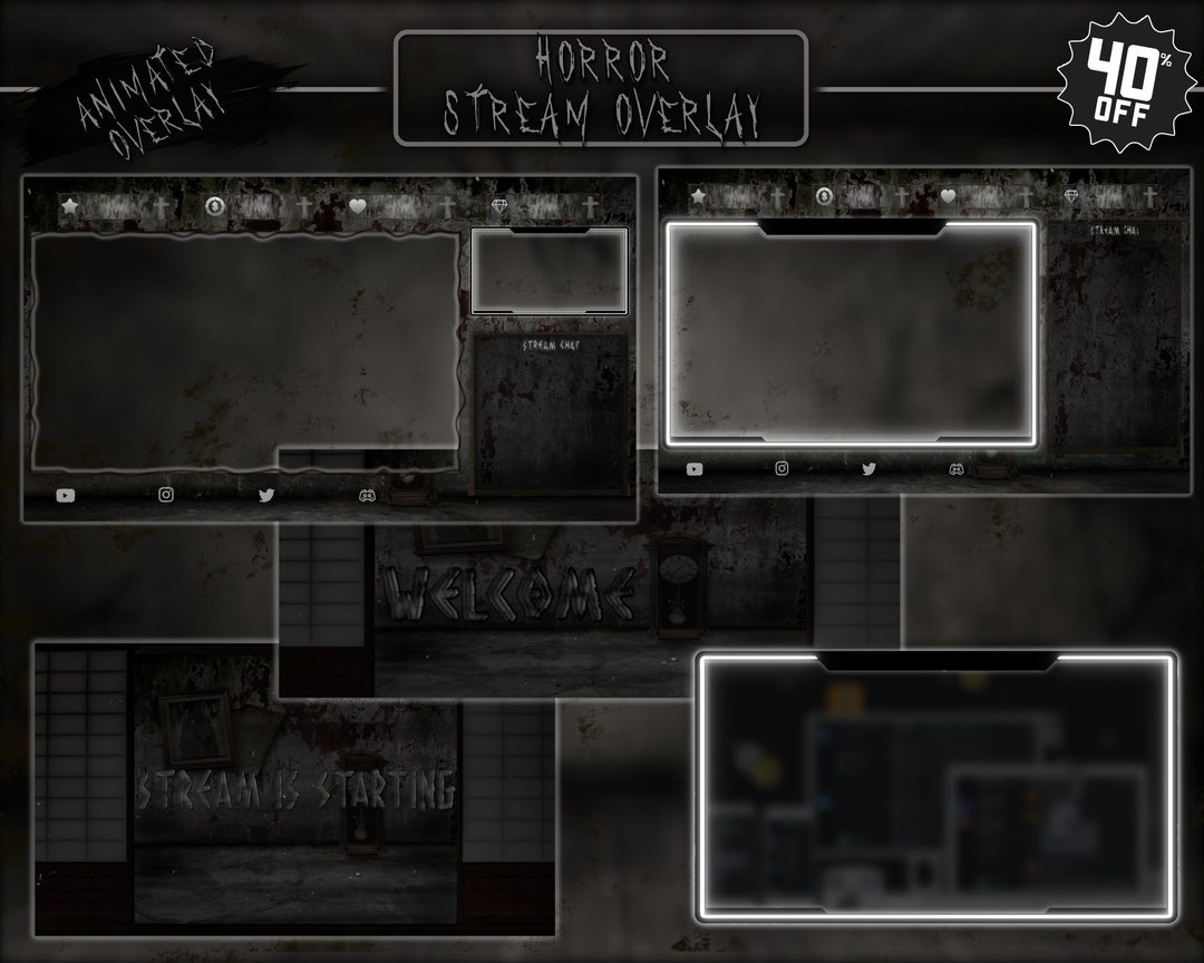 Animated Goth Horror Stream Overlay / Full Twitch Pack / Dark / Paranormal / Animated Screens ...