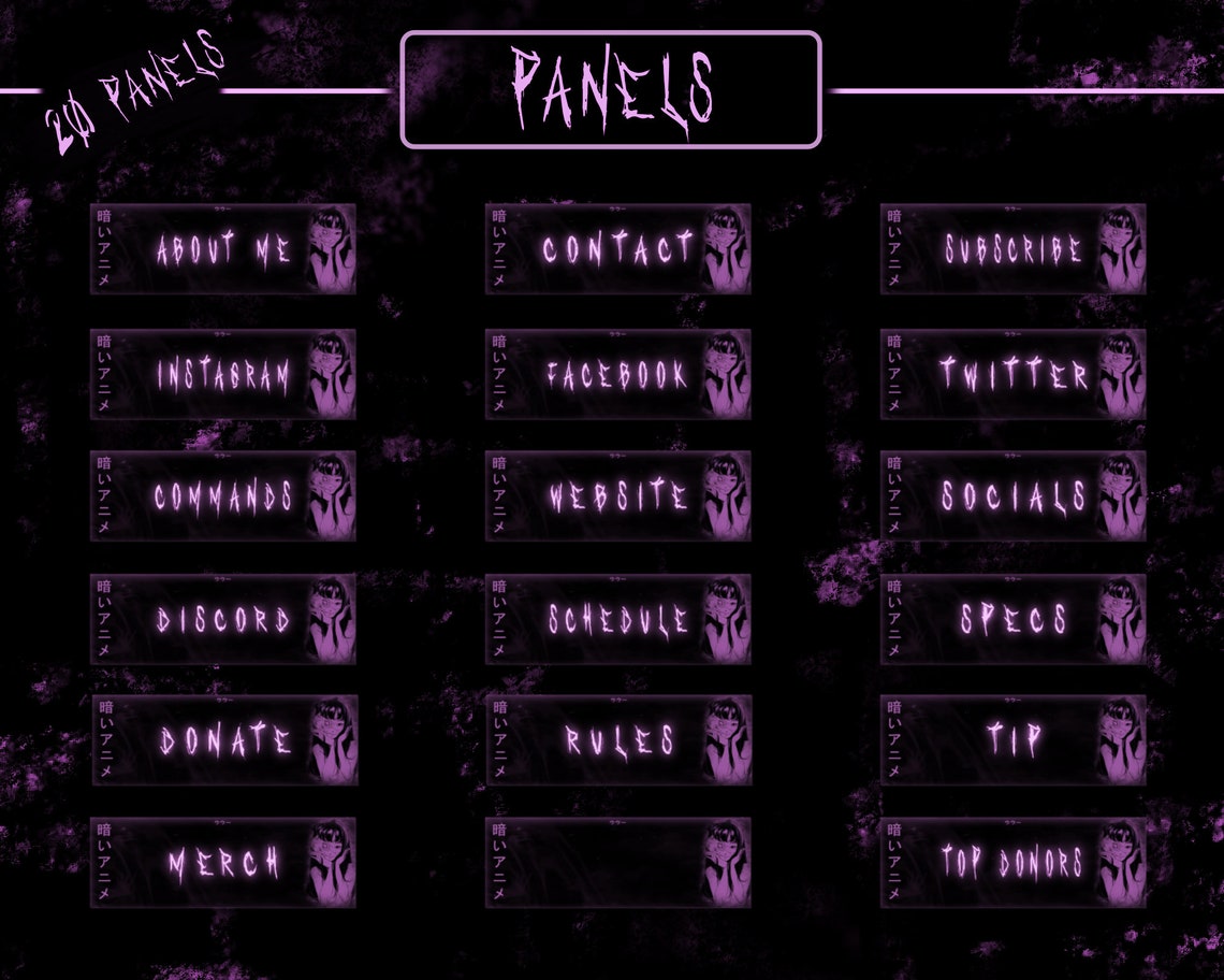 Animated Dark Pink Anime Stream Overlay / Full Twitch Pack / Psycho ...