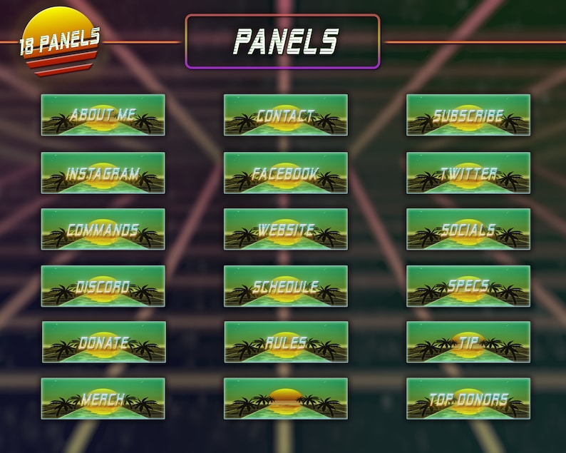 Animated Retro Synthwave Stream Overlay / Full Twitch Pack / 80s ...
