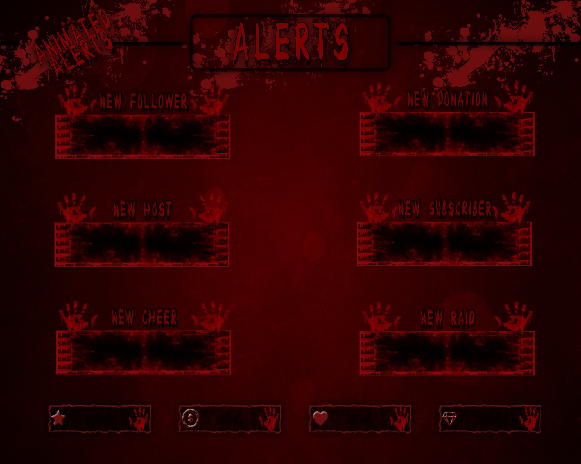 Animated Bloody Stream Overlay / Full Twitch Pack / Dark - Red / Animated Screens, Alerts ...