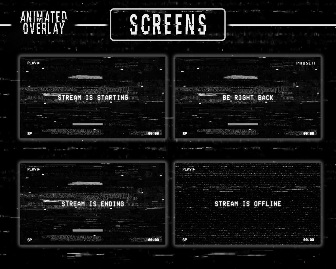 Animated Dark VHS Stream Overlay / Full Package / TV Glitch / CRT ...