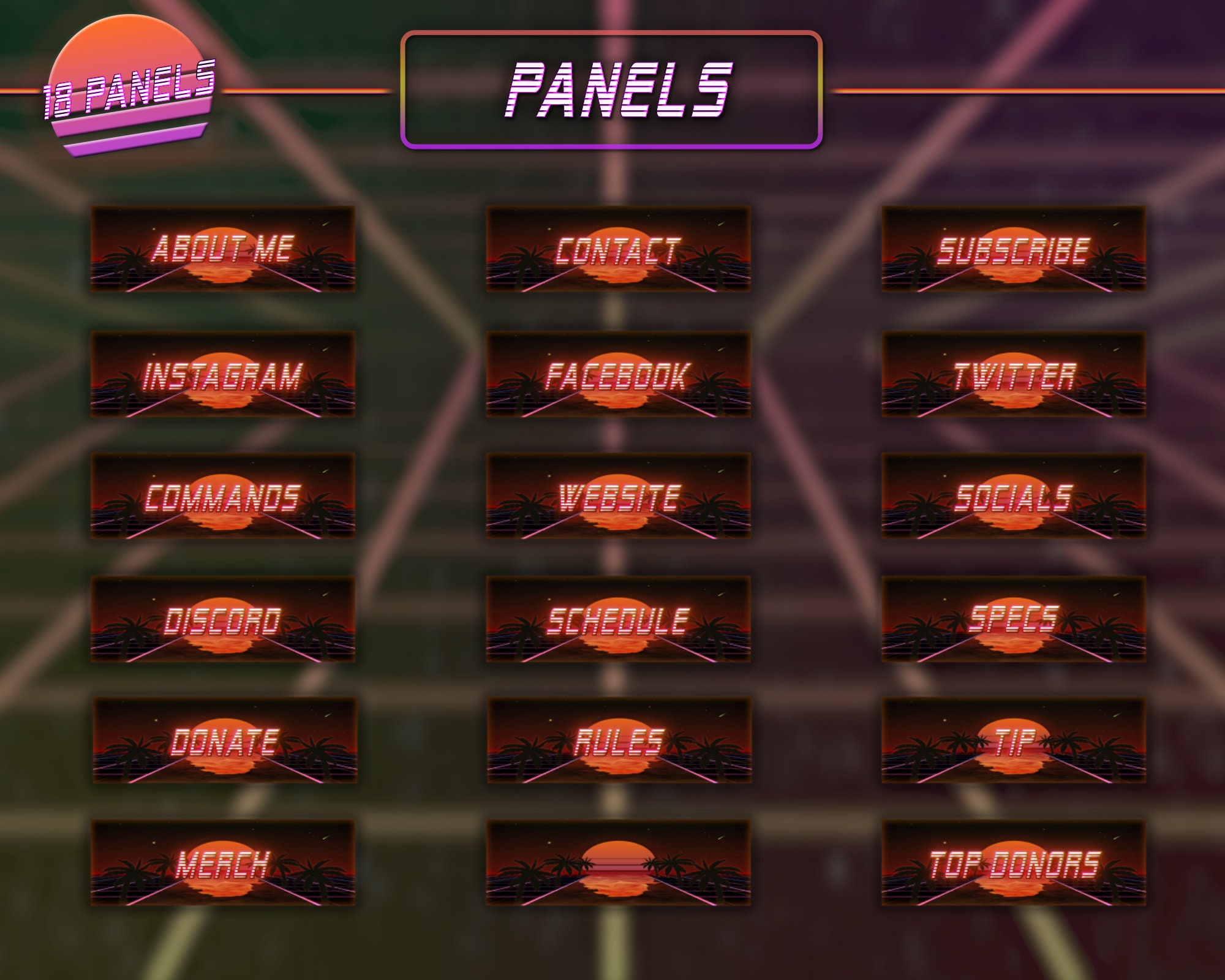 Animated Stream Neon Retrowave Overlay / Complete Twitch Pack / Retro ...