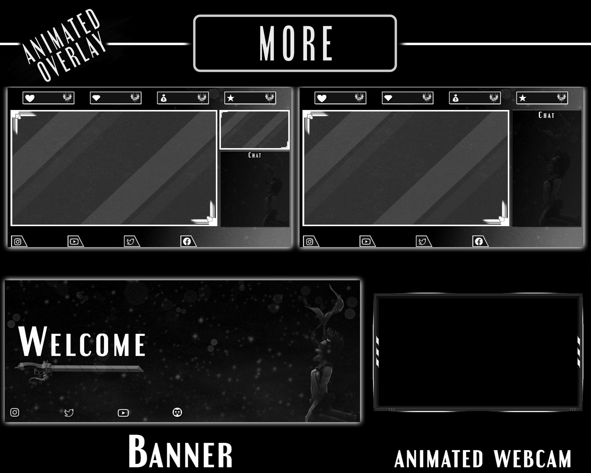 Animated Aesthetic Dark Anime Stream Overlay / Manga / Dark Girl ...