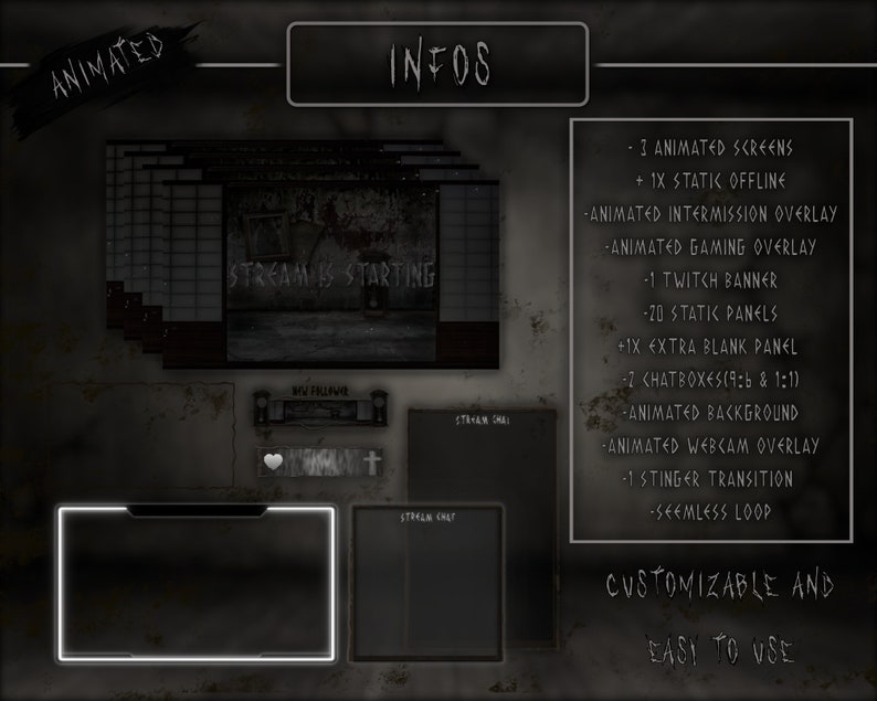 Animated Goth Horror Stream Overlay / Full Twitch Pack / Dark ...
