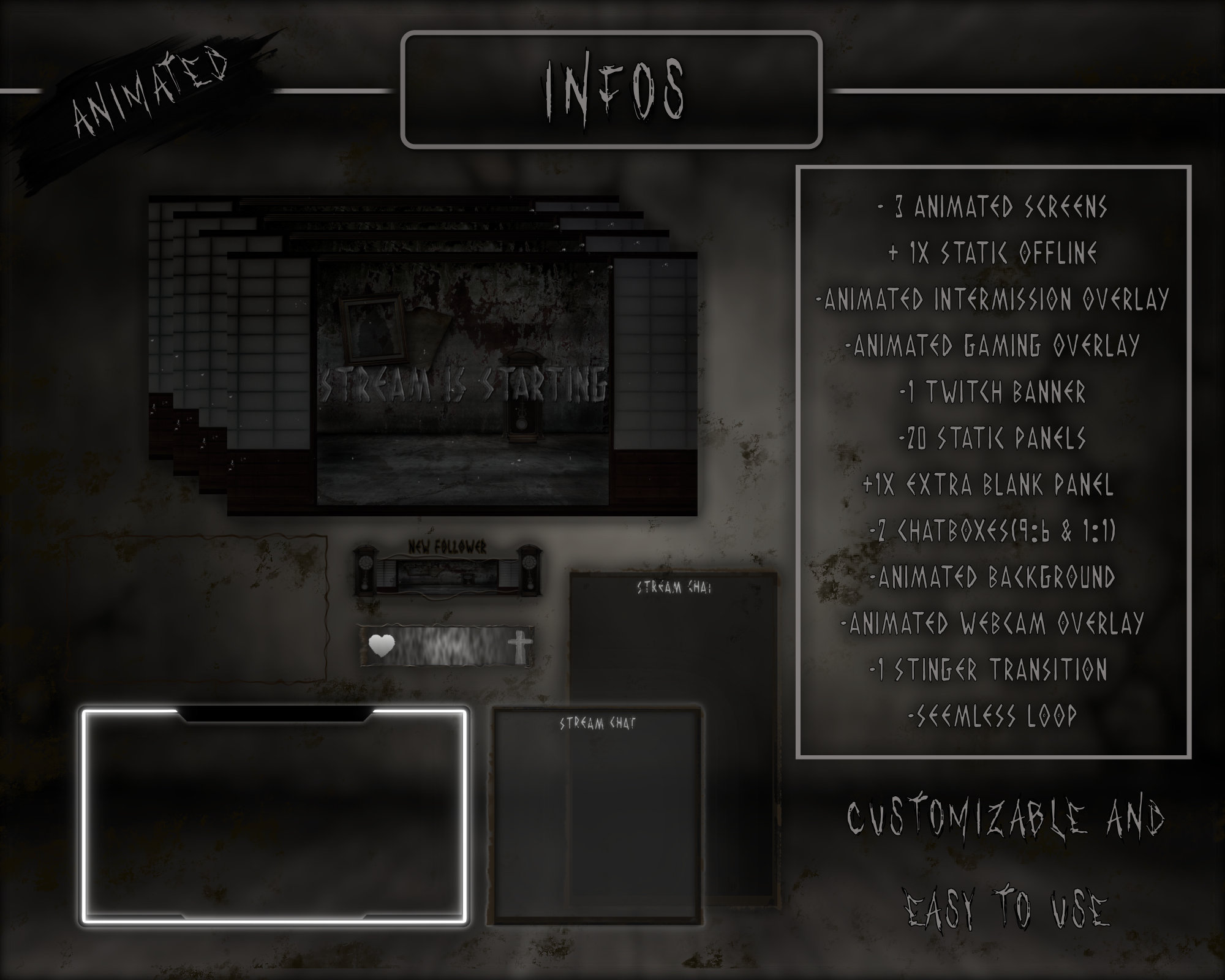 Animated Goth Horror Stream Overlay / Full Twitch Pack / Dark ...