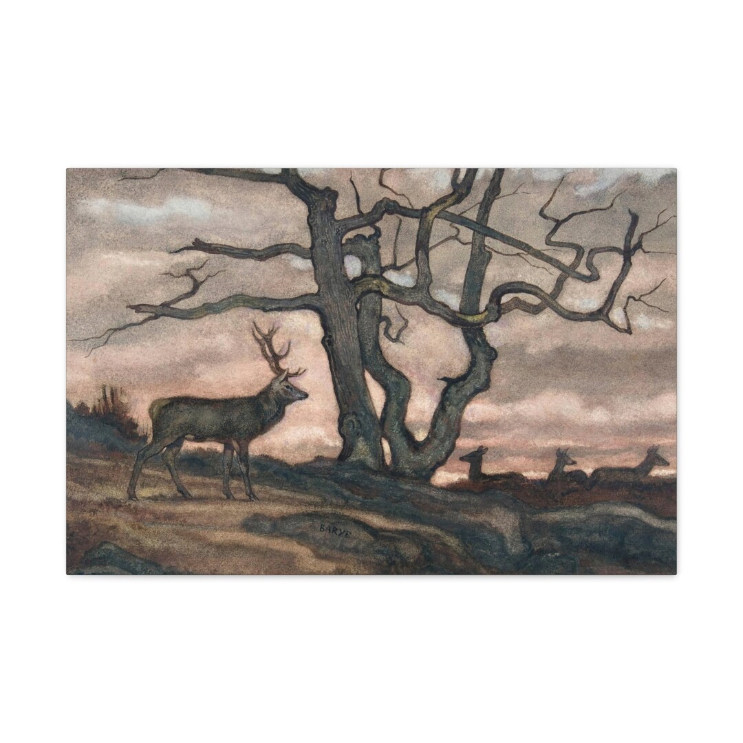 Buck Deer and Does, Vintage Art Canvas Print, Deer Prints With Buck ...