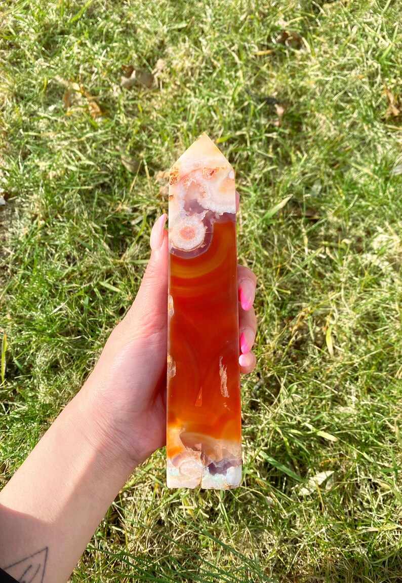 Carnelian Flower Agate Tower 485g LARGE Crystal Carving - Etsy