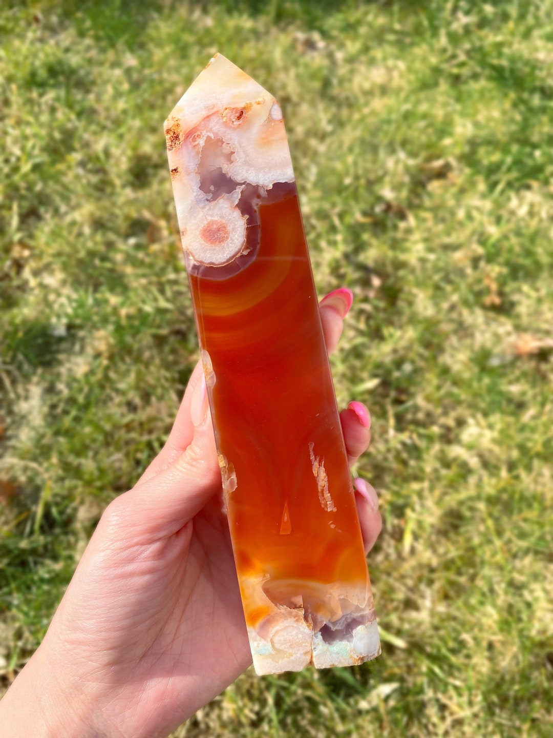 Carnelian Flower Agate Tower | 485g LARGE Crystal Carving | Healing ...