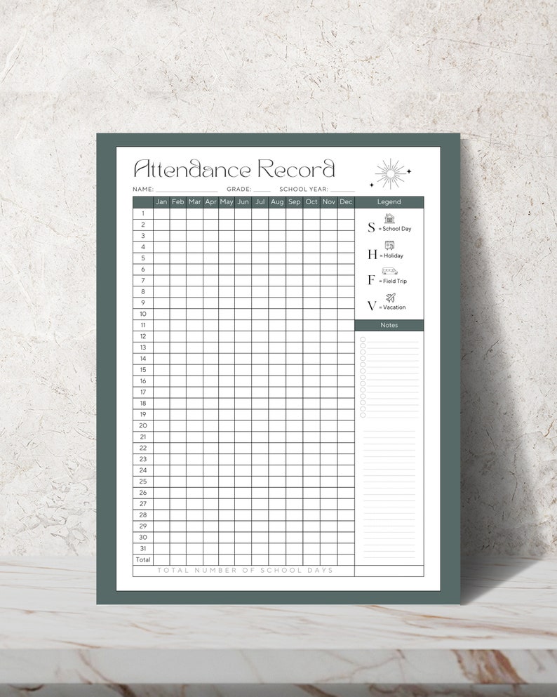Homeschool Attendance Sheet, Student Tracker, Record Keeping, School ...