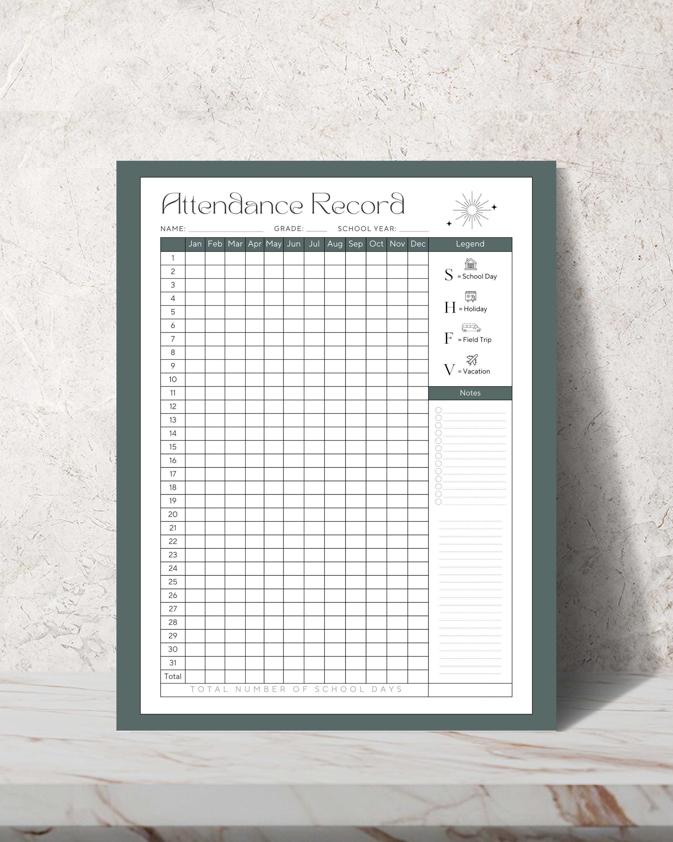 Homeschool Attendance Sheet, Student Tracker, Record Keeping, School ...