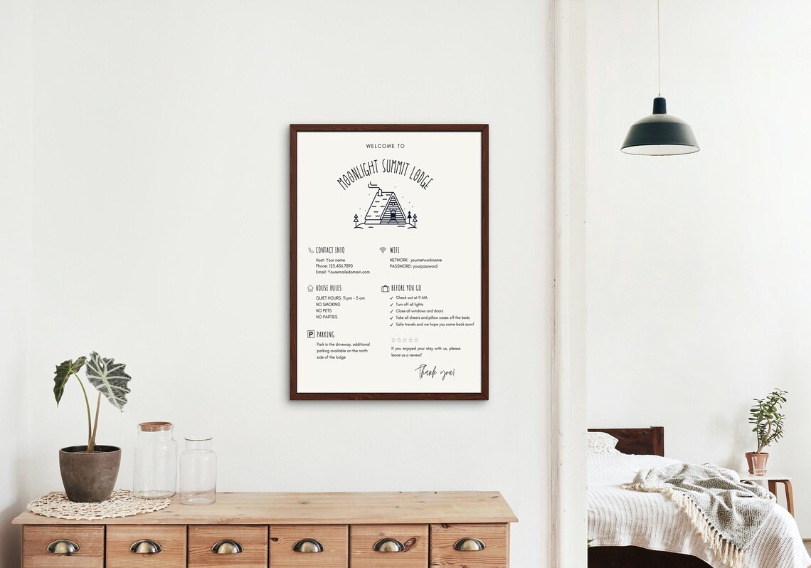 Airbnb Welcome Sign, VRBO, Canva Template, Guest Arrival Poster, Wifi ...