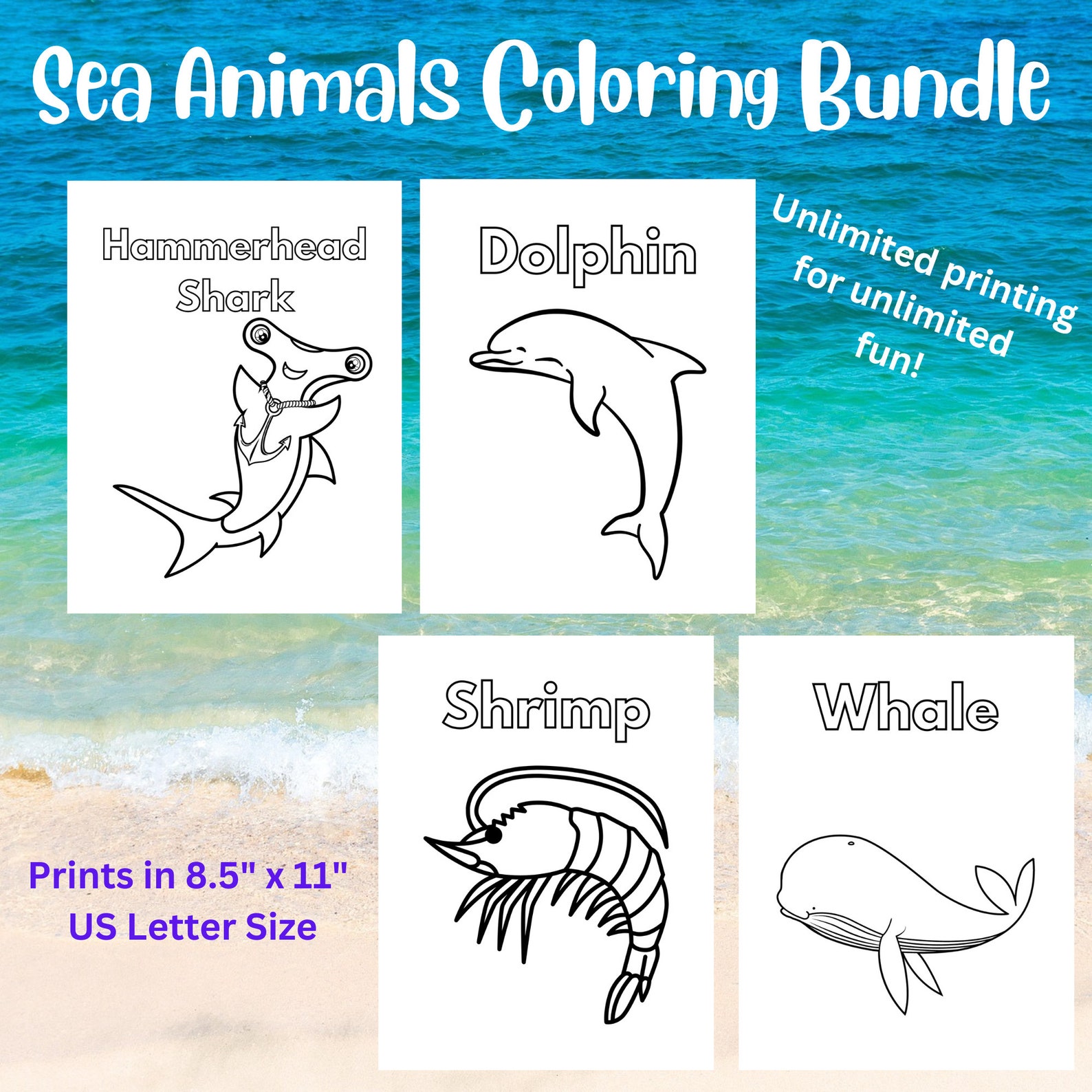 PRINTABLE Under the Sea Coloring Pages, Sea Animals, Ocean, Kids Party ...