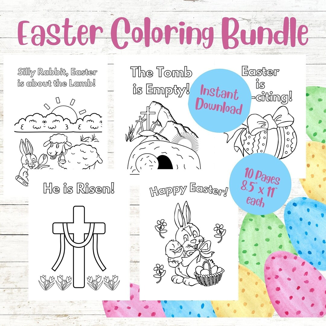Printable Easter Coloring Page Bundle, Digital Download, Religious ...