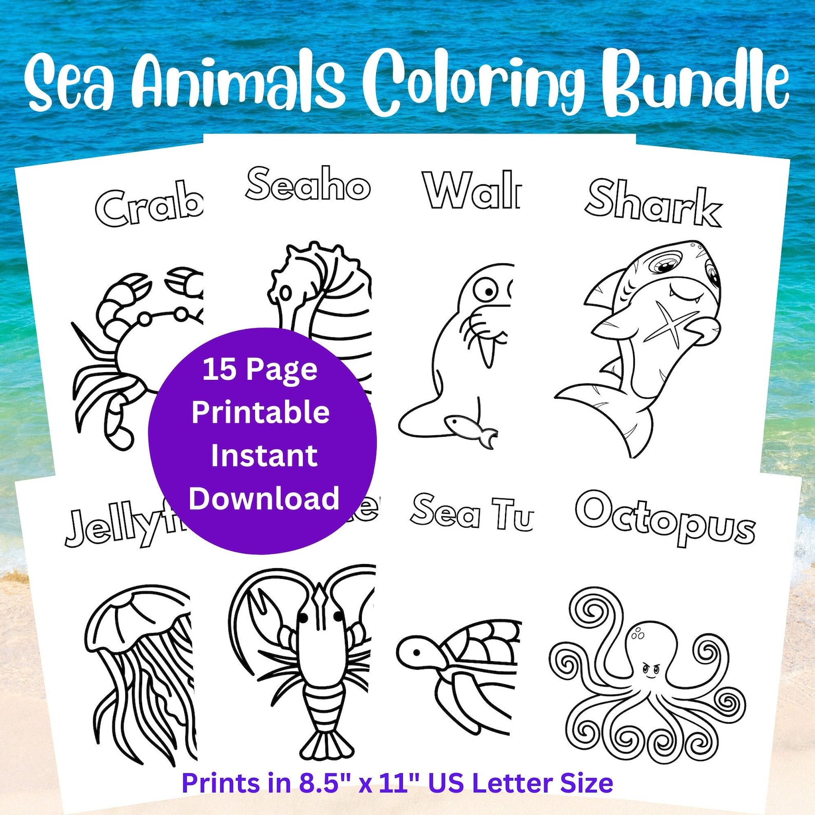 PRINTABLE Under the Sea Coloring Pages, Sea Animals, Ocean, Kids Party ...