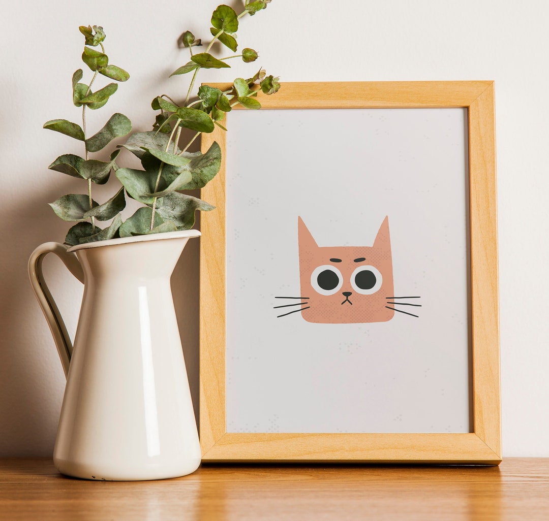 Cute Cat Head Printable Wall Art, Digital Download Wall Art, Stylish ...