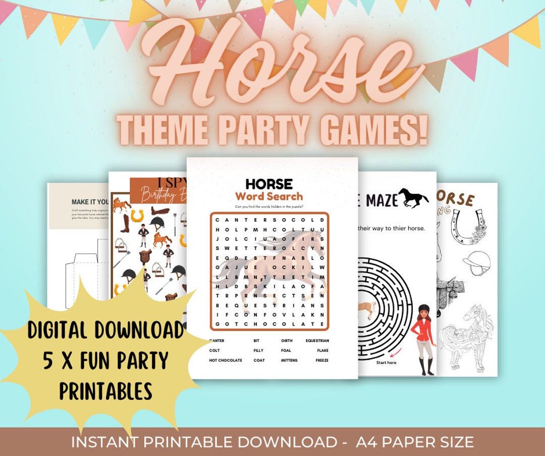 Horse Theme Party Games, Digital Download, Printable, A4 - Etsy