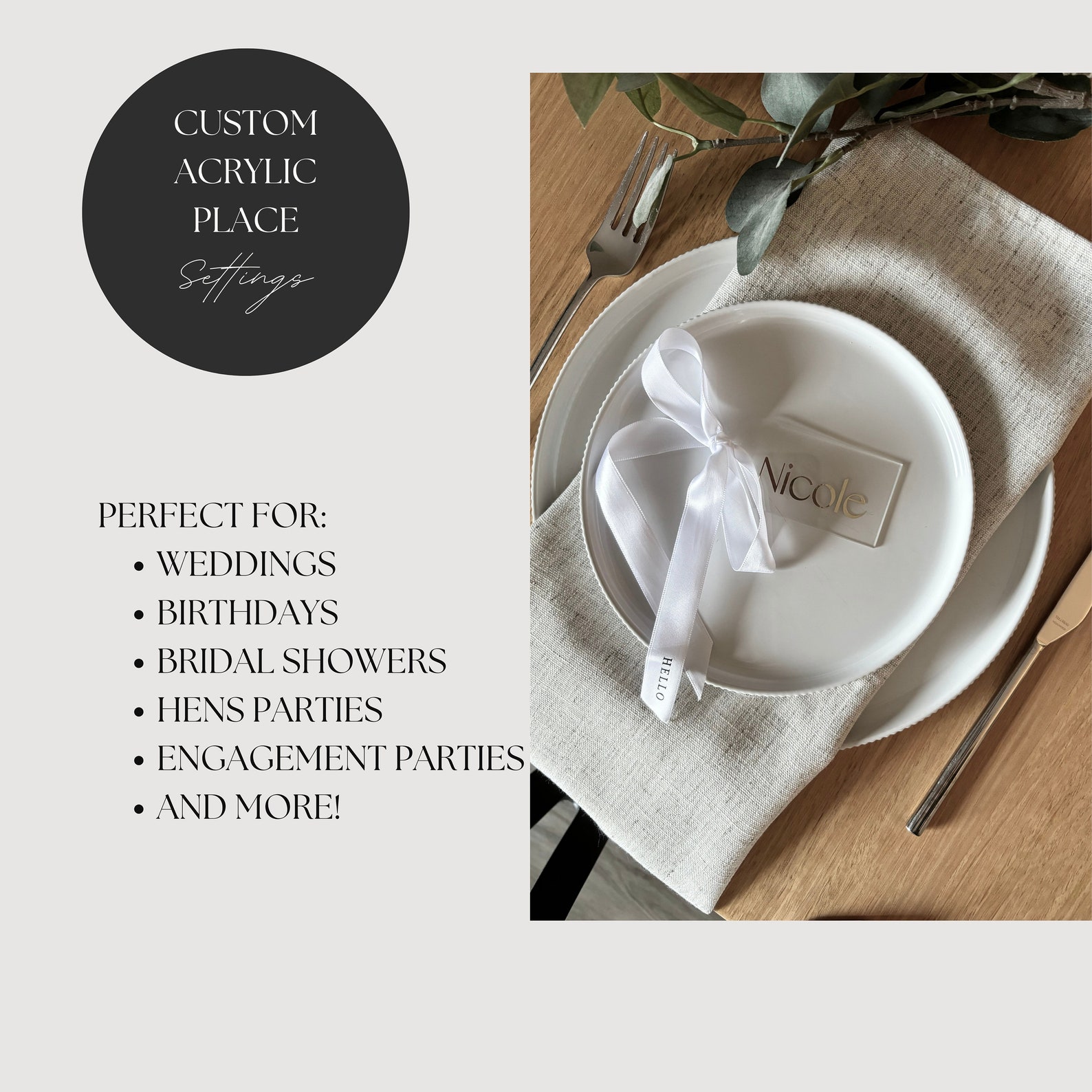 Arch Acrylic Wedding Place Settings With White Satin Ribbon Bow ...