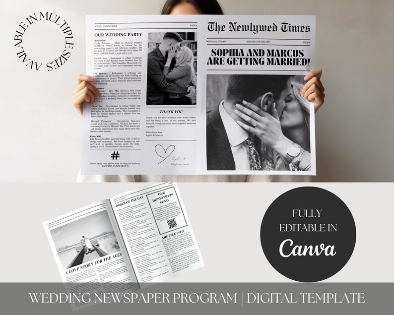 Wedding Program Newspaper Template, Digital Editable Design for DIY ...