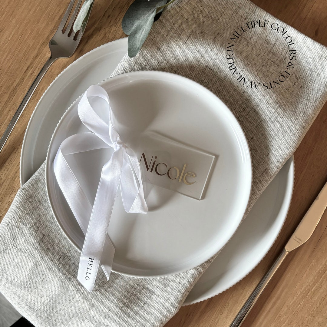 Arch Acrylic Wedding Place Settings With White Satin Ribbon Bow ...
