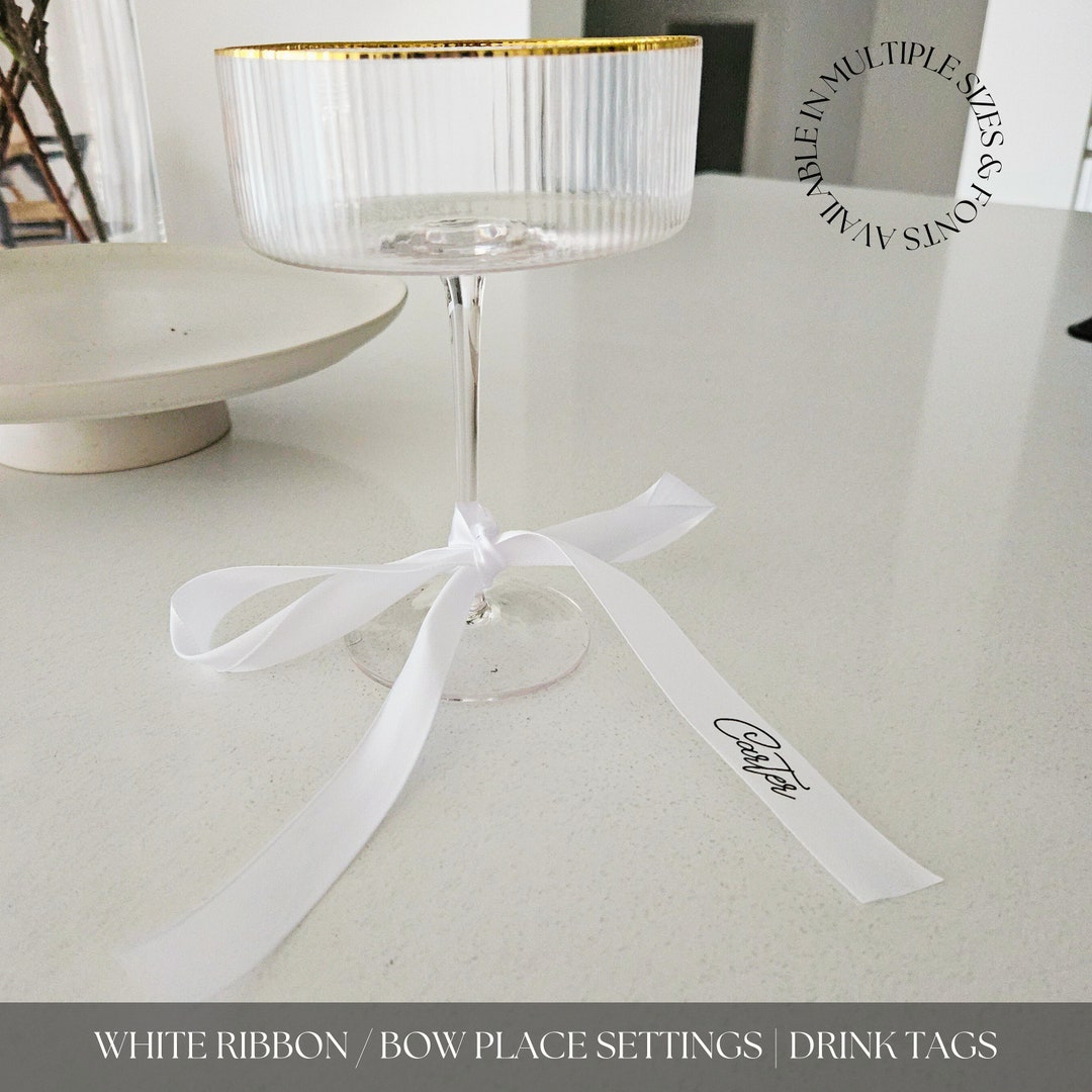 Wedding Ribbon Place Setting and Drink Tags White Bow Name Tags for ...